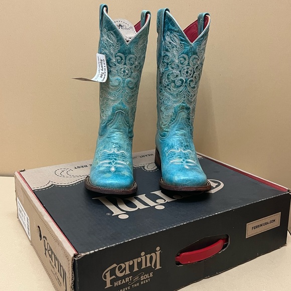 Ferrini | Shoes | New Ferrini Southern Charm Turquoise Square Toe Boots ...